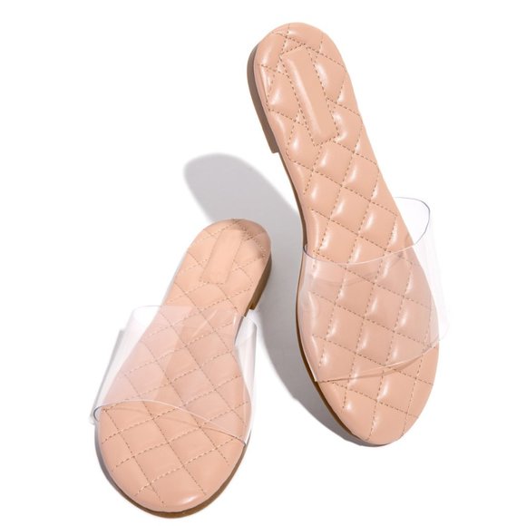 Lemonade | Shoes | New Nude Clear Open Toe Quilted Slide Flat Sandals ...